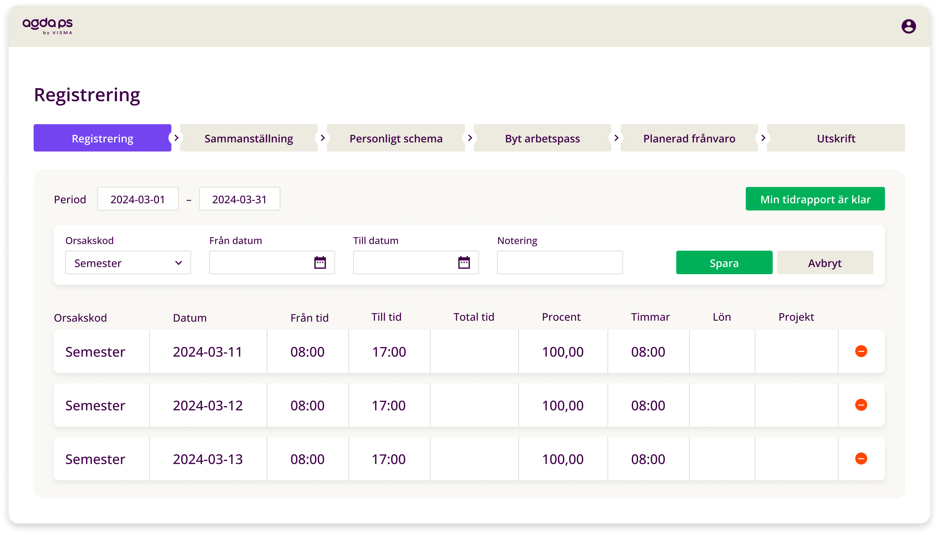 Tidrapporteringssystem - tidrapportering med Agda PS